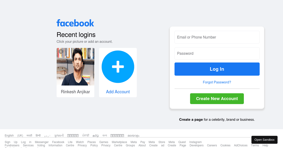 Facebook Login Page - Codesandbox
