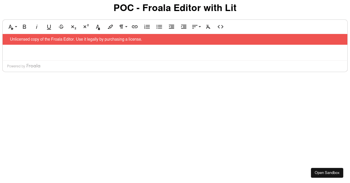 Lit-Froala-Example - Codesandbox