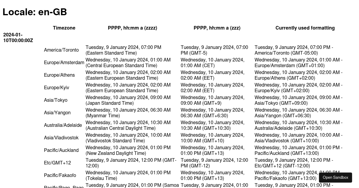 date-fns-tz compare timezone formatting - Codesandbox