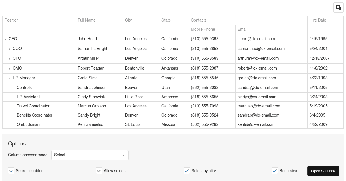 Column Chooser - DevExtreme Tree List - Codesandbox