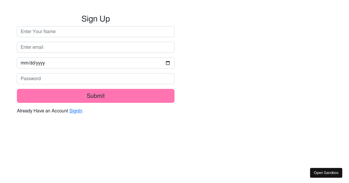 sign up sign in - Codesandbox