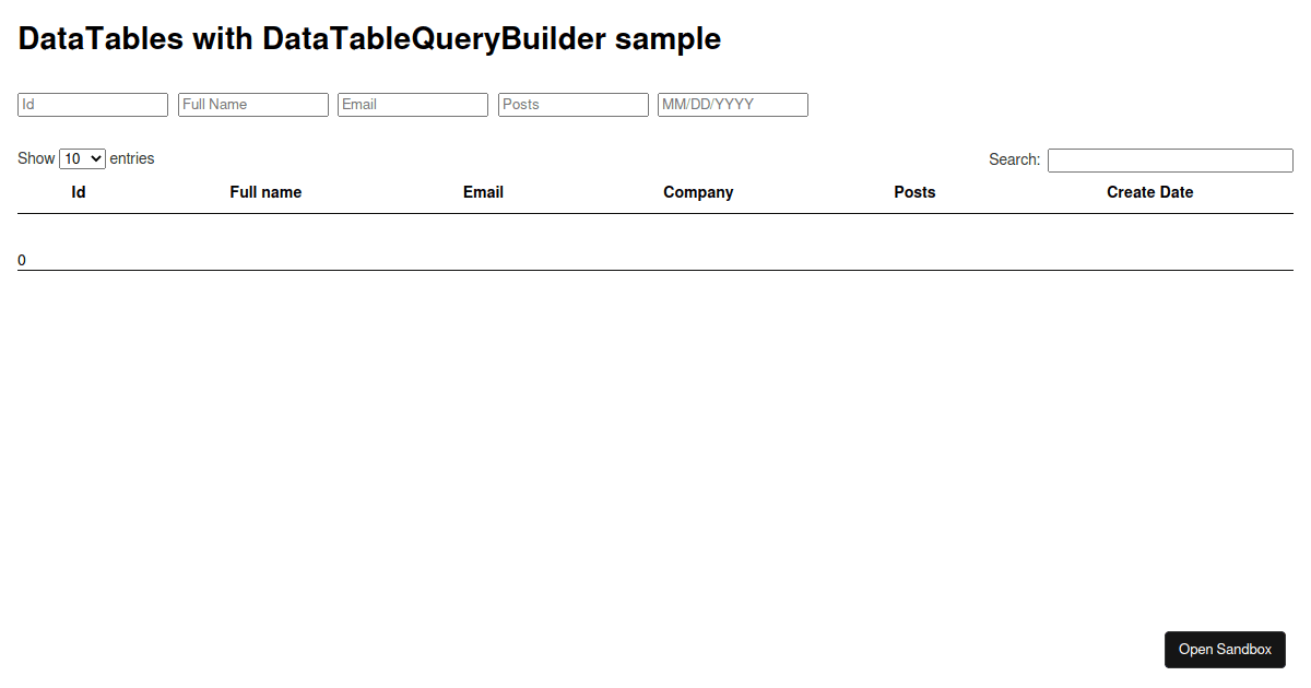 DataTables with DataTableQueryBuilder (forked) - Codesandbox