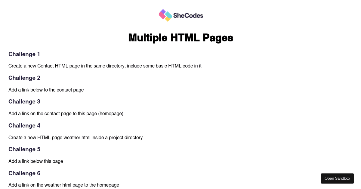 Multiple HTML Pages - Challenge (forked) - Codesandbox