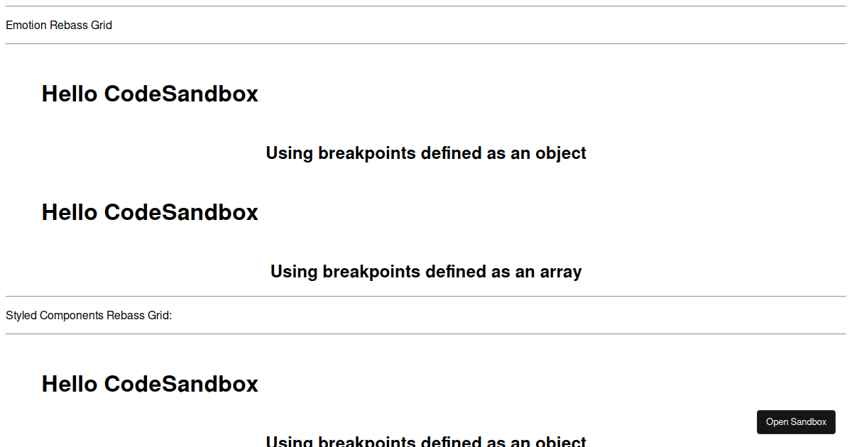 rebass/grid and responsive objects - Codesandbox