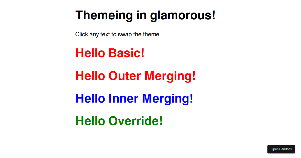 glamorous themeing - Codesandbox