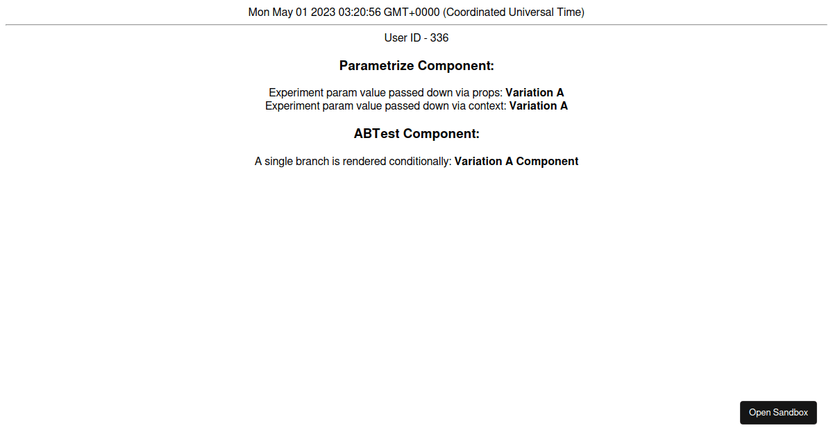 PlanOut and ReactExperiments (Interpreted Experiment) - Codesandbox
