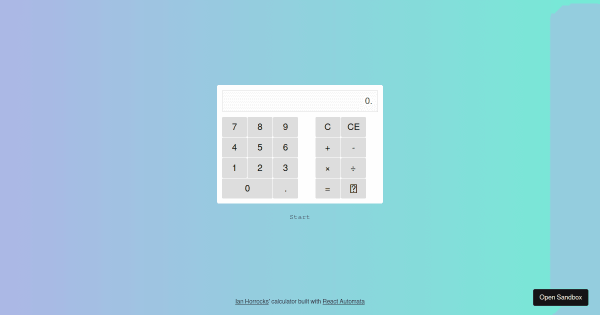 Ian Horrocks' calculator built with React Automata - Codesandbox