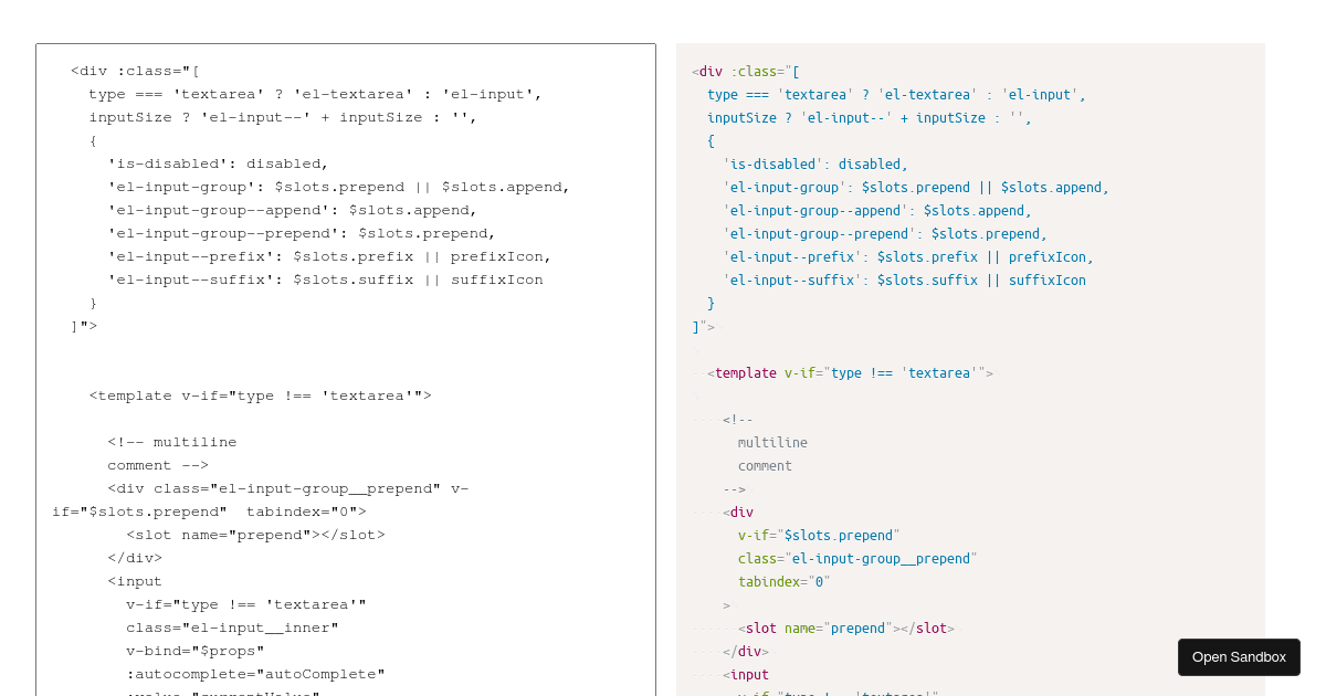 html formatter demo - Codesandbox