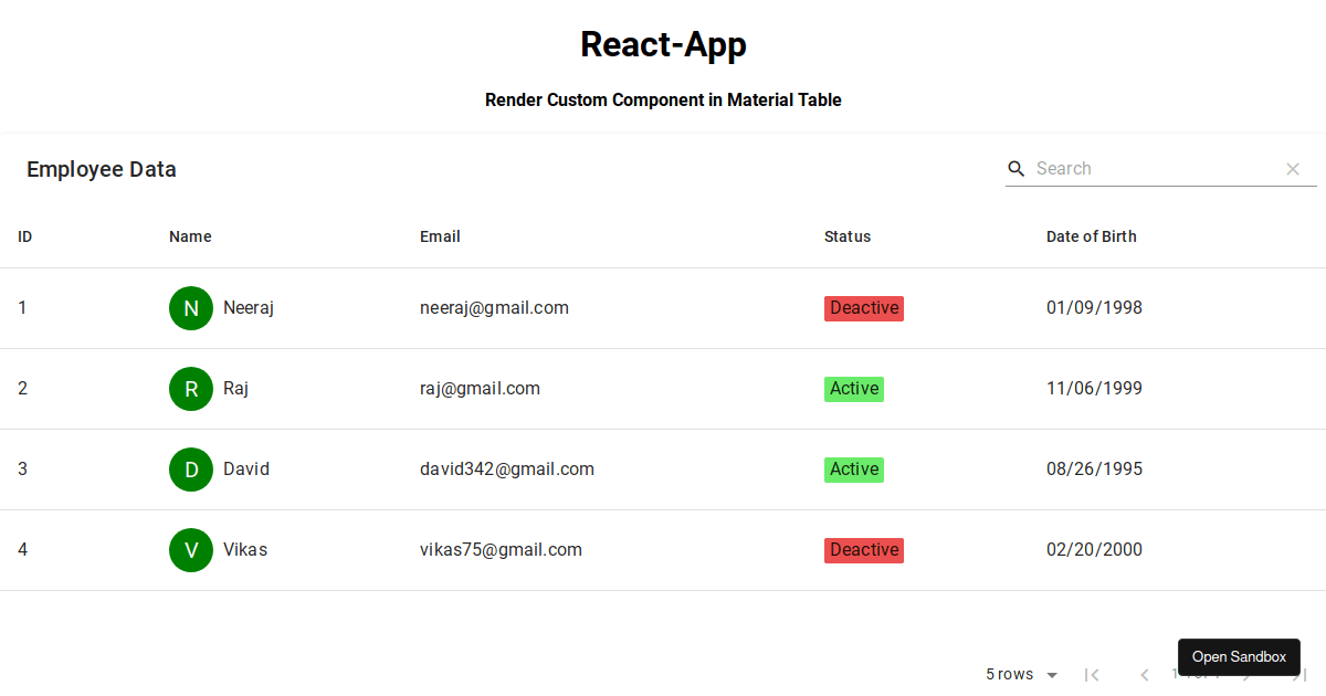 React App Codesandbox