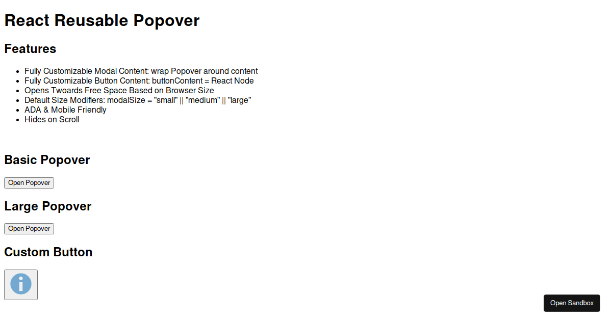 React: Reusable Popover - Codesandbox