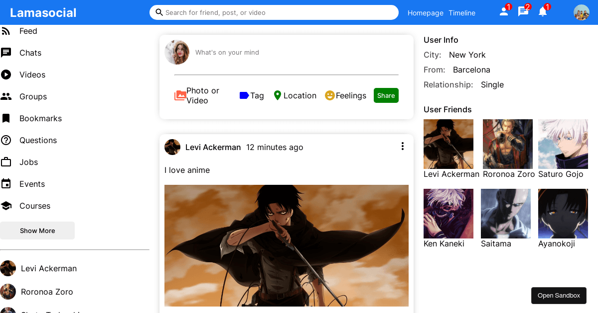 social media app - Codesandbox