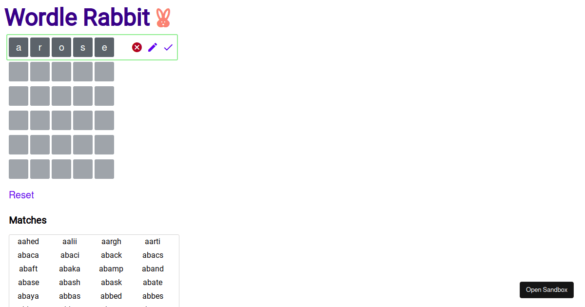 wordle rabbit - Codesandbox