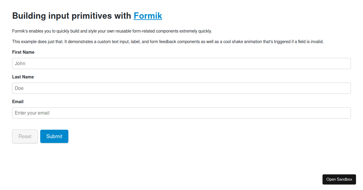 Formik 1.2.x Building Input Primitives - Codesandbox
