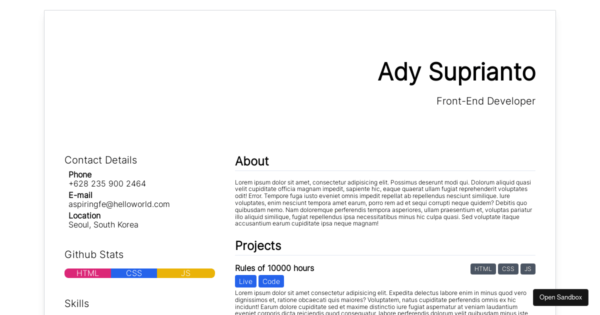 Profile Page - Codesandbox