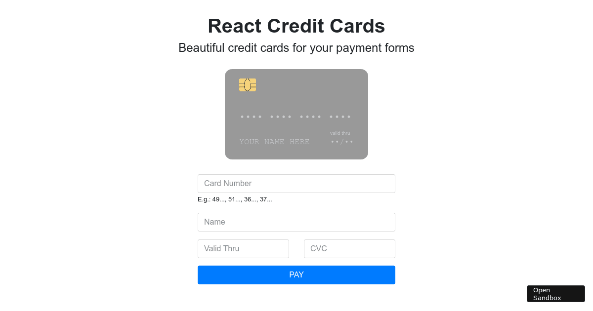 react-credit-cards demo (forked) - Codesandbox