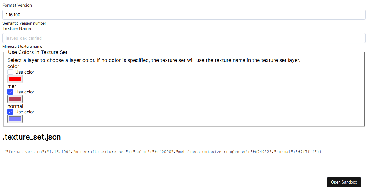 Minecraft Texture Set Json File Generator Codesandbox