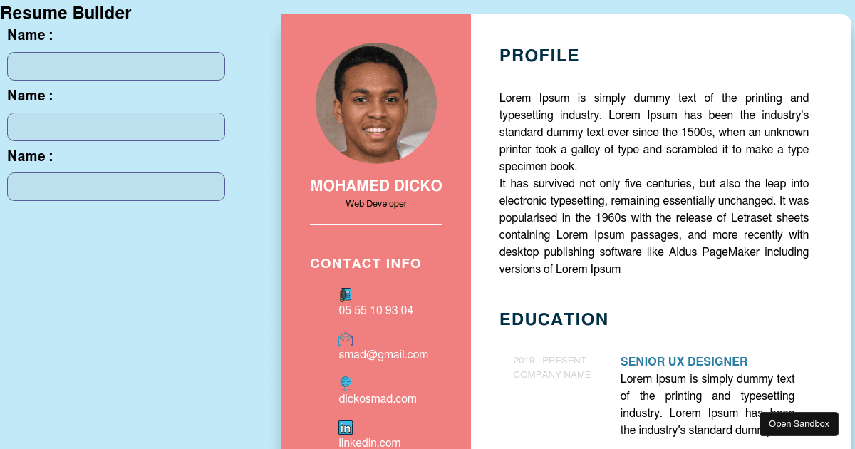 CV_builder - Codesandbox
