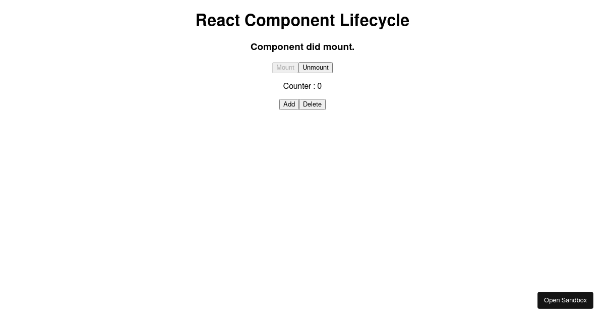 ReactJS Component Lifecycle - Codesandbox