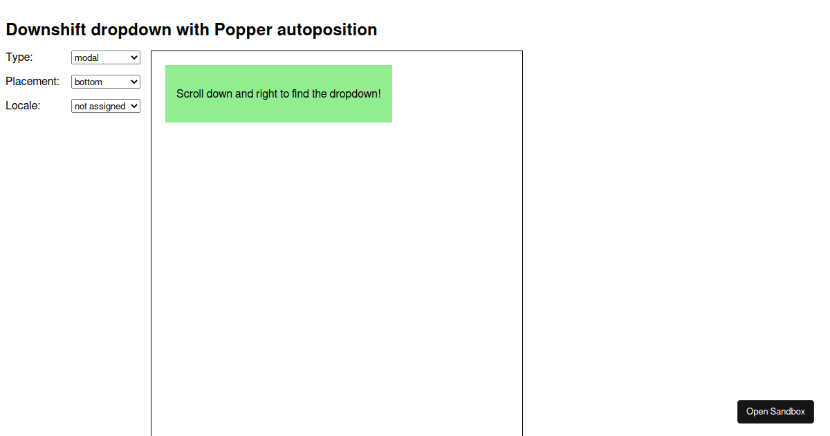 dropdown with downshift and built-in popper - Codesandbox