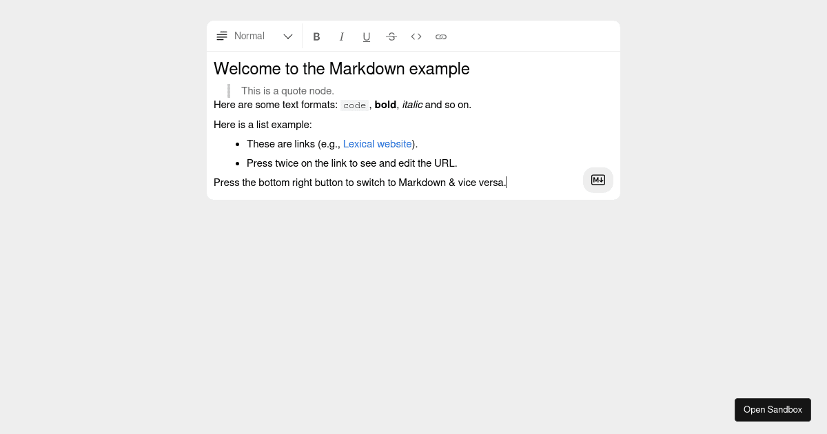 lexical-markdown-plugin-example - Codesandbox