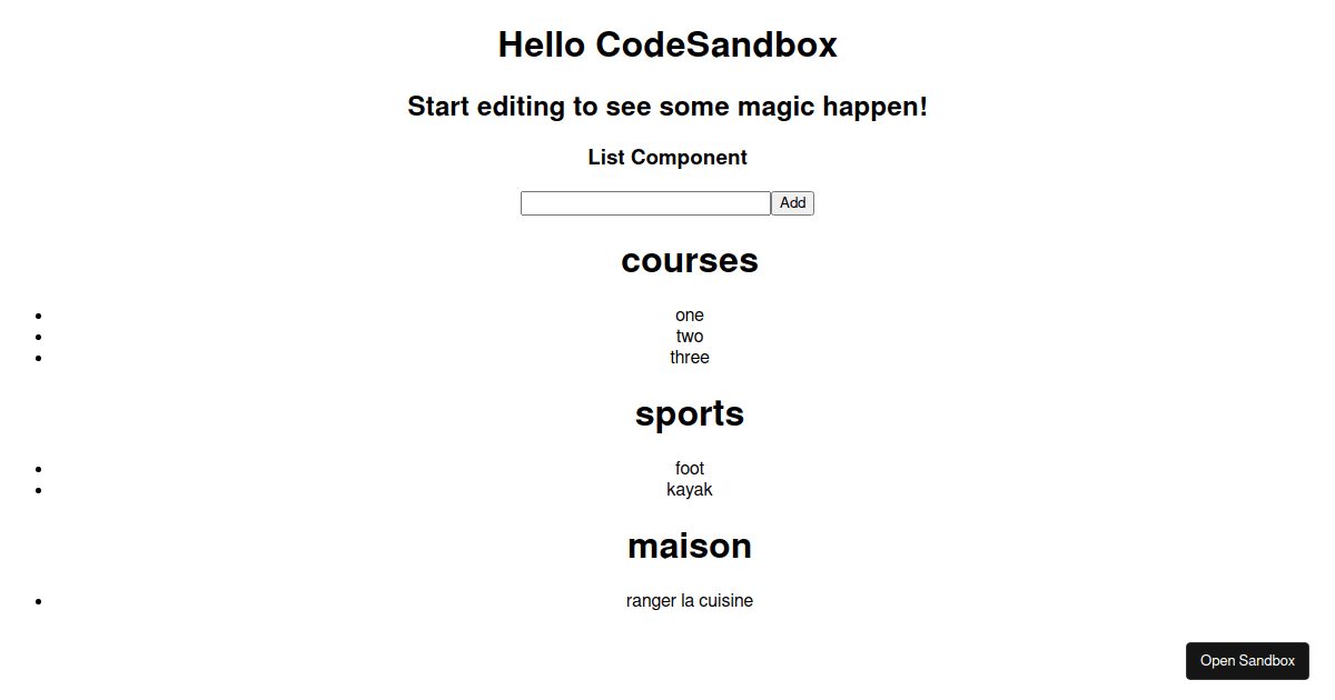 List Logic Implementation Codesandbox