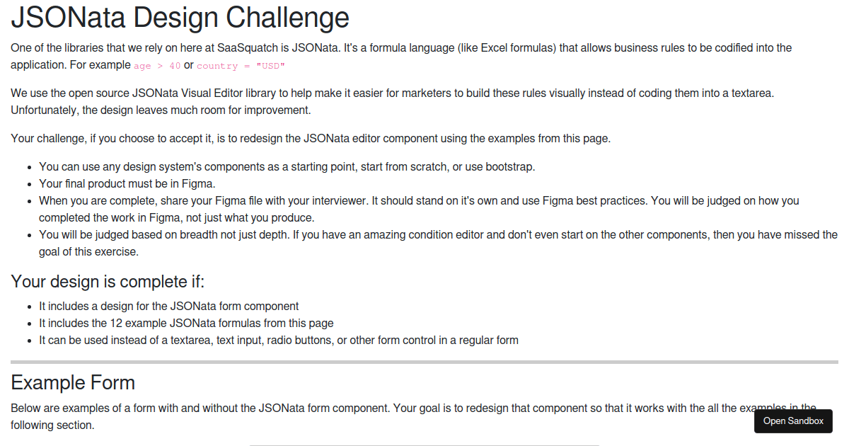 jsonata design challenge - Codesandbox