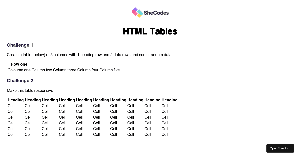 HTML Tables / Challenge (forked) - Codesandbox HTML Tables / Challenge (forked) - Codesandbox