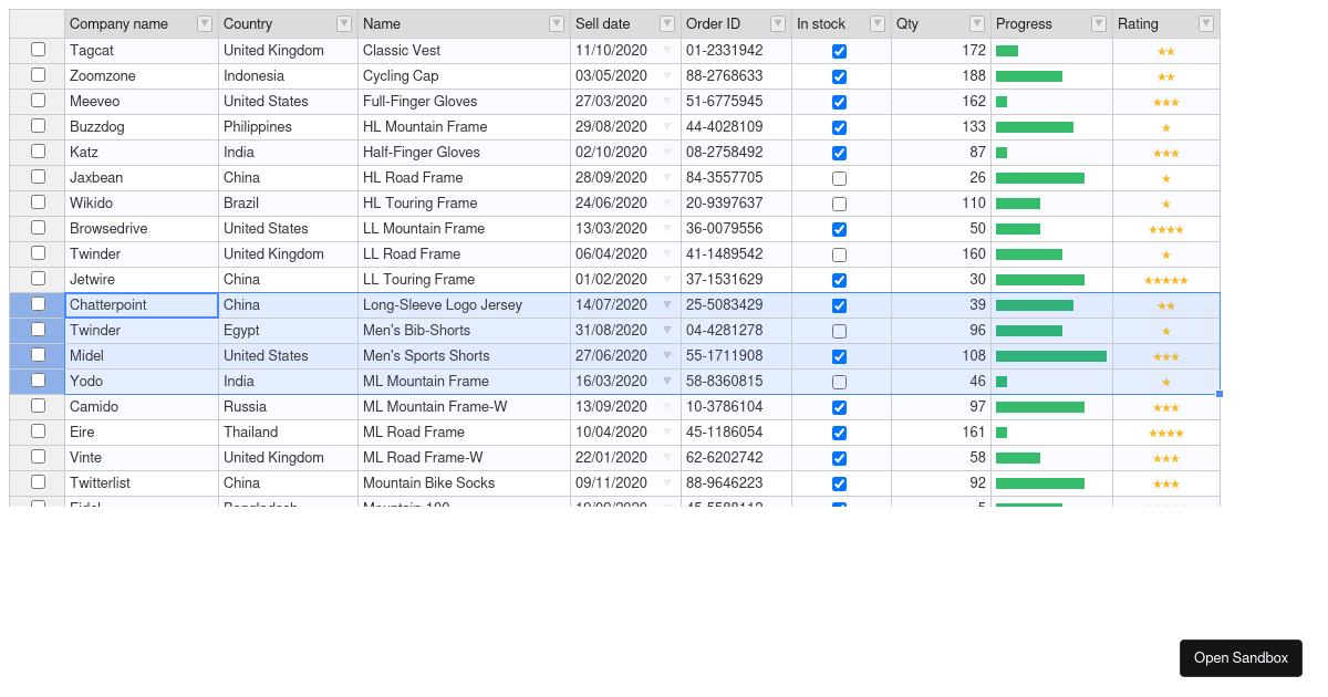 Handsontable select rows - Codesandbox Handsontable select rows - Codesandbox