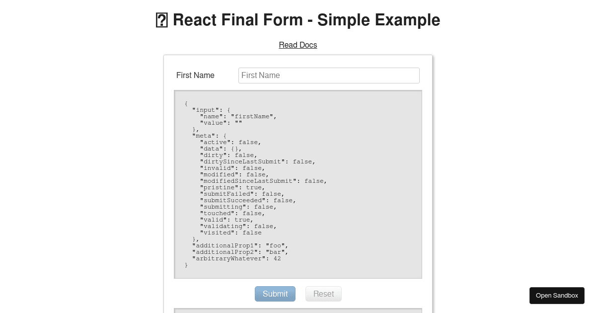 π React Final Form Simple Example Codesandbox