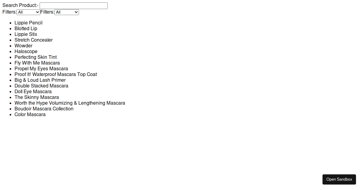 Practice List Filter Sort Search Codesandbox