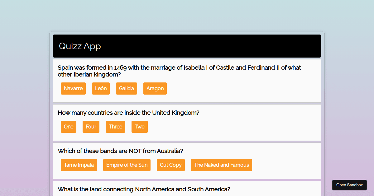Quiz-App-React - Codesandbox Quiz-App-React - Codesandbox