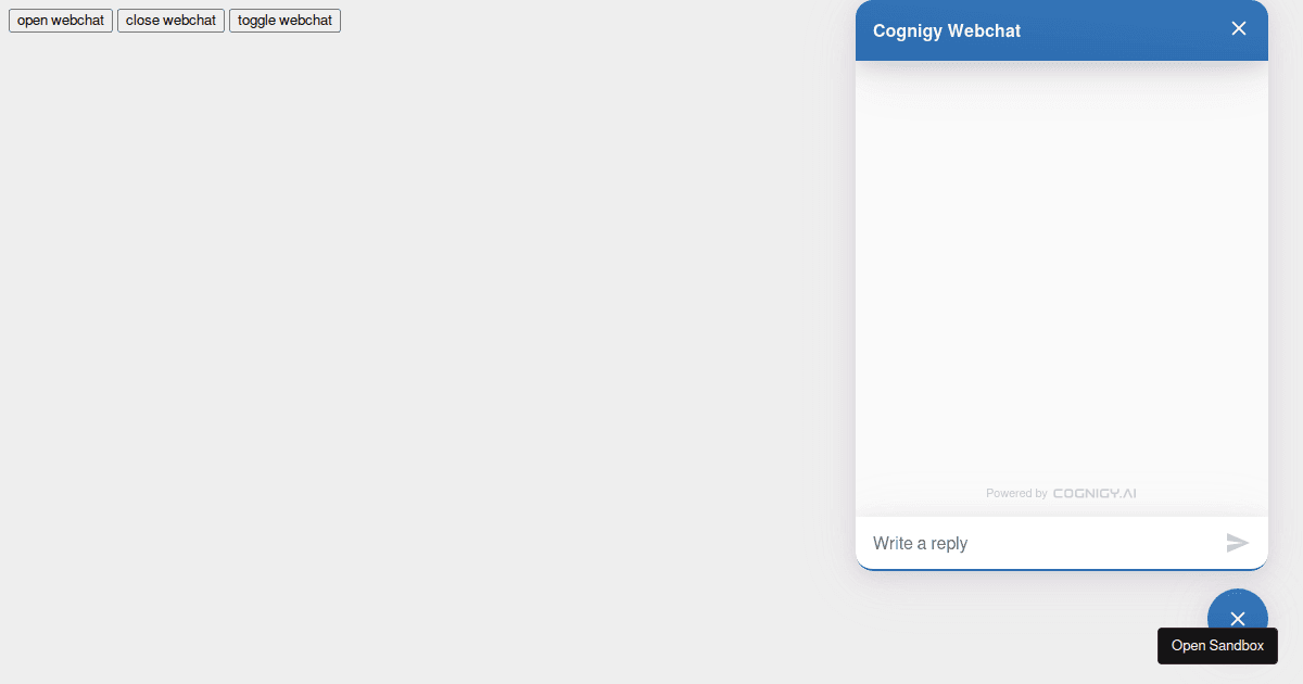 Opening / Closing the Webchat externally - Codesandbox