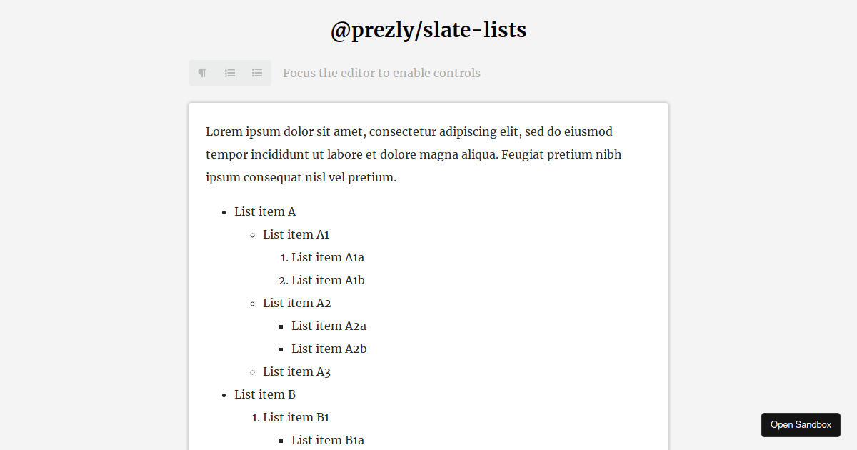 @prezly/slate-lists - Demo (complete example) (forked) - Codesandbox