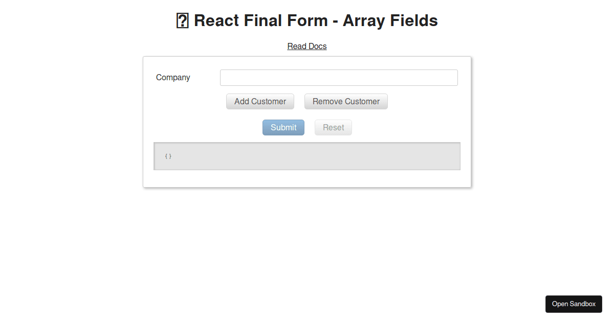 🏁 React Final Form Field Arrays Codesandbox