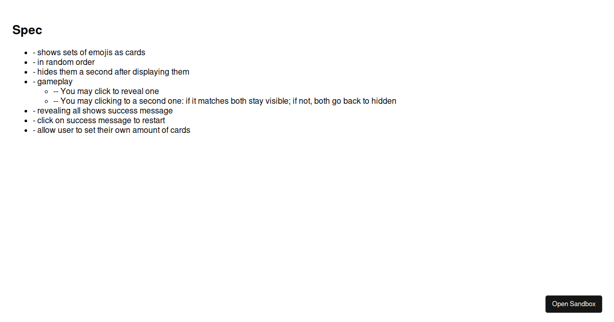 Memory Game Forked Codesandbox
