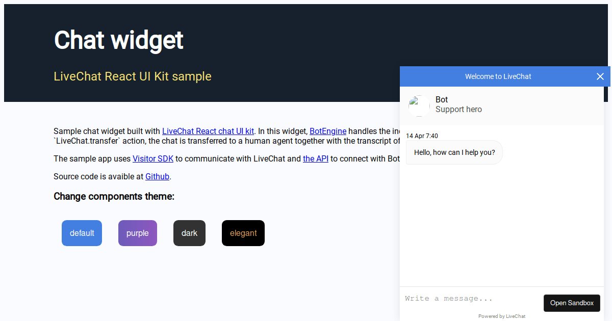 livechat/chat-widget-sample - Codesandbox