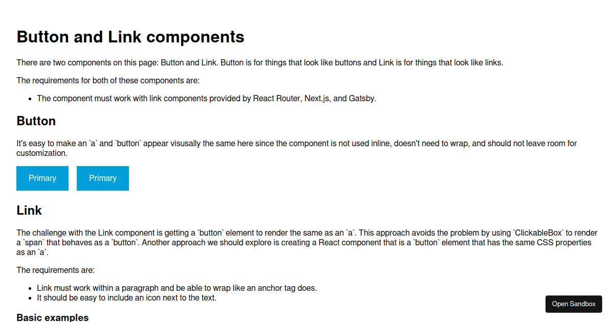 Prototyping button and link components - Codesandbox