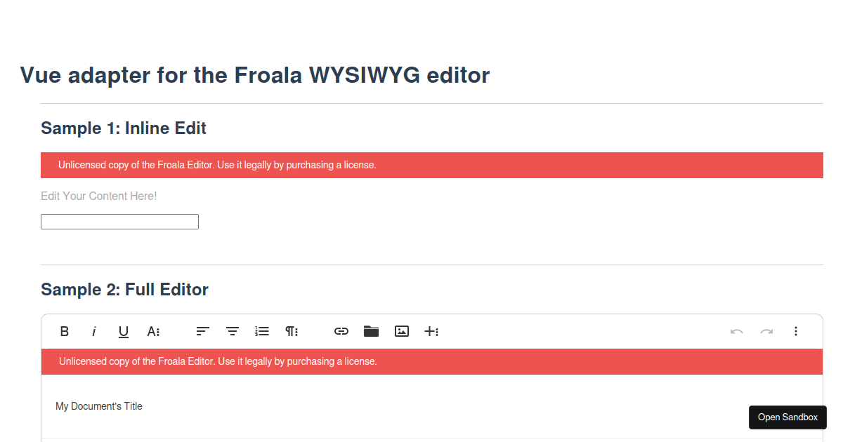 Vue Froala (forked) - Codesandbox