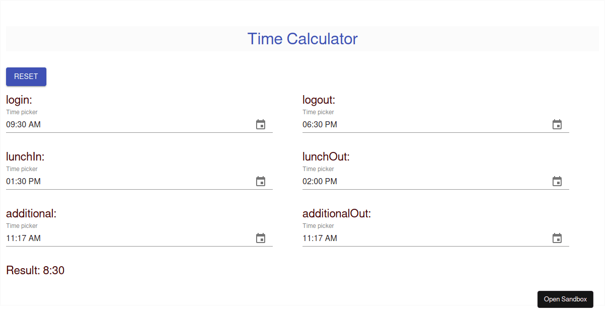 Time calculator (forked) - Codesandbox