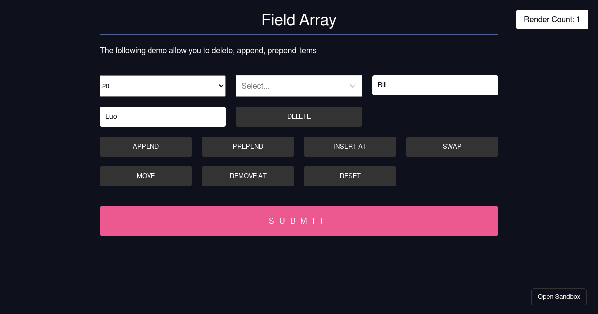 React Hook Form - useFieldArray (forked) - Codesandbox