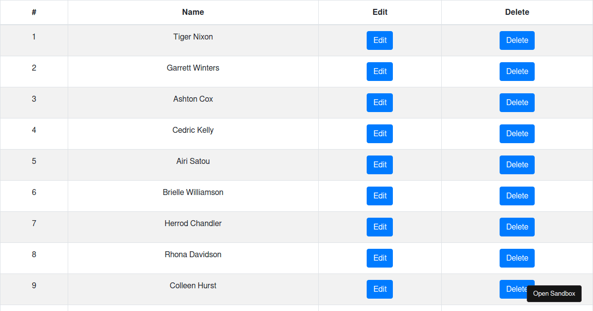 table edit feature - Codesandbox