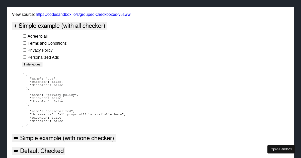Grouped Checkboxes (forked) - Codesandbox
