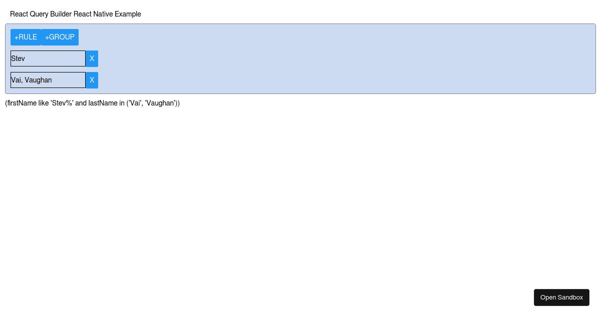 react-querybuilder-native-example - Codesandbox react-querybuilder-native-example - Codesandbox