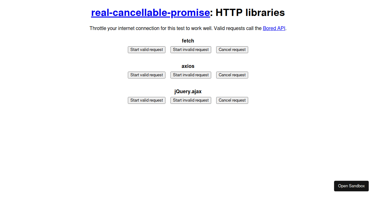 real-cancellable-promise: HTTP libraries - Codesandbox
