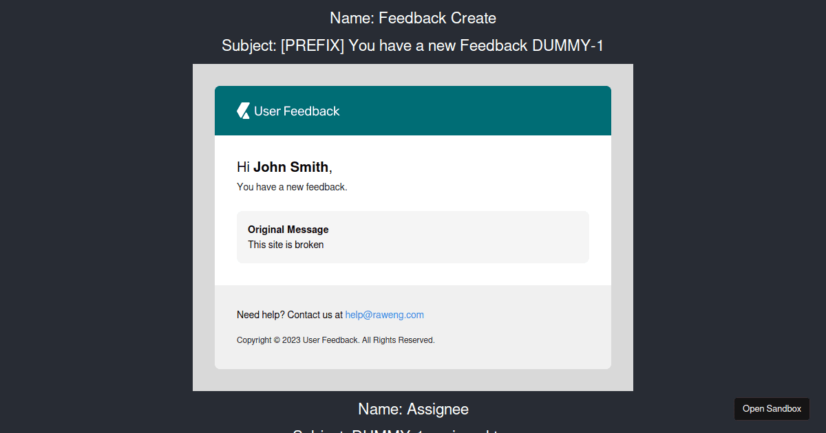 Email Template Feedback Widget API (forked) - Codesandbox