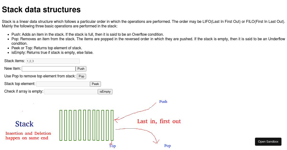 Stack Data Structures Codesandbox