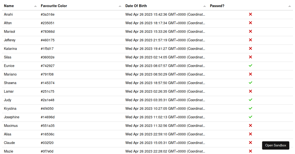 react-tabulator Performance Demo - Codesandbox