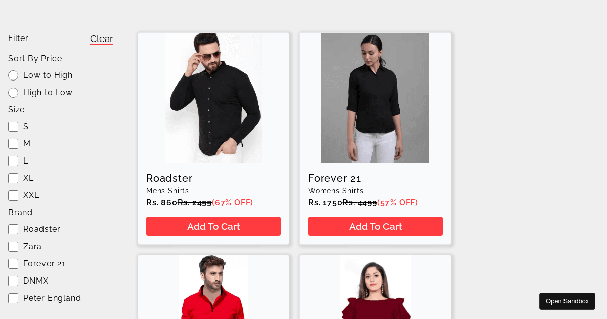 ECOM FILTER APP - Codesandbox