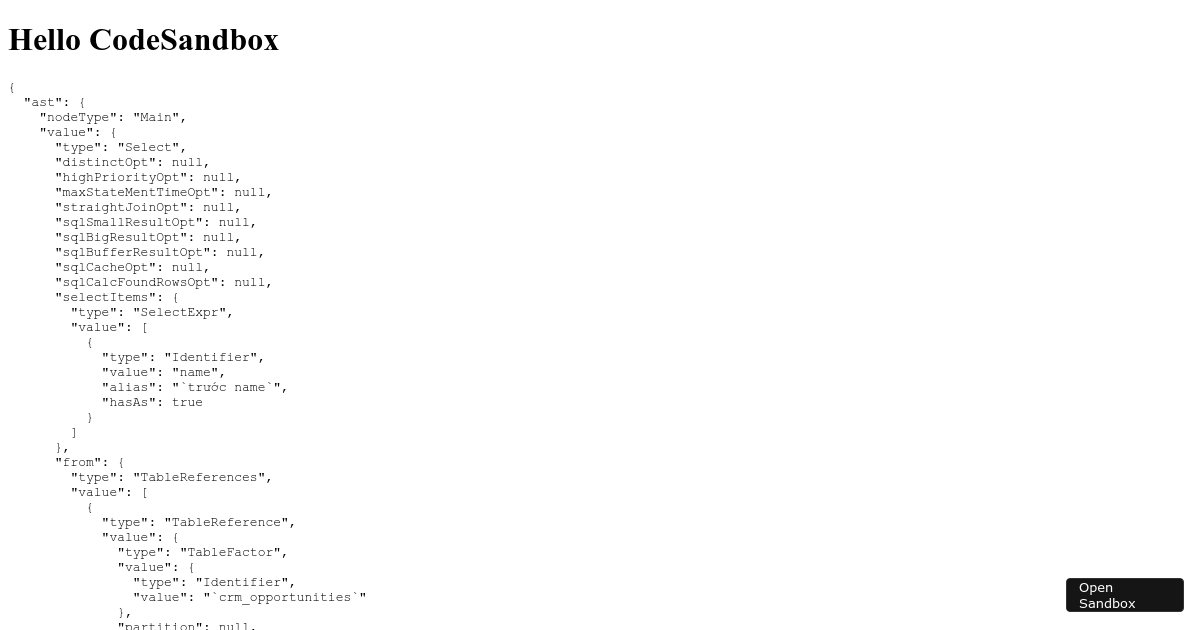 Js Sql Parser Forked Codesandbox