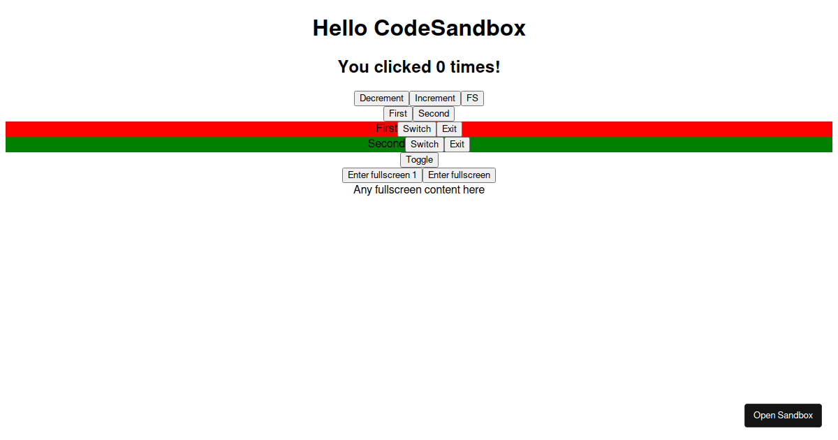 React Hooks fullscreen Demo - Codesandbox